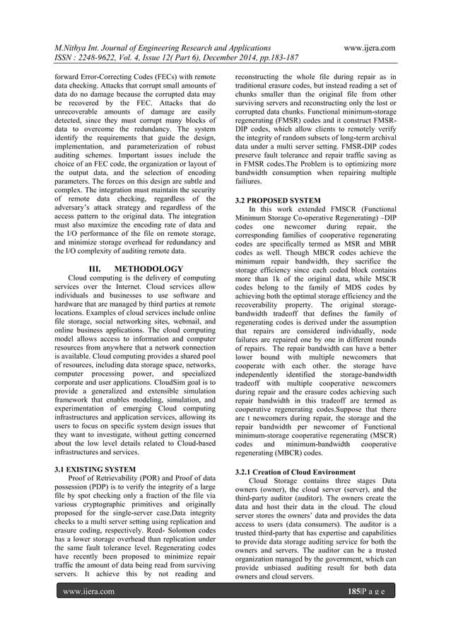 A Study of A Method To Provide Minimized Bandwidth Consumption Using Regenerating Codes In Cloud ...
