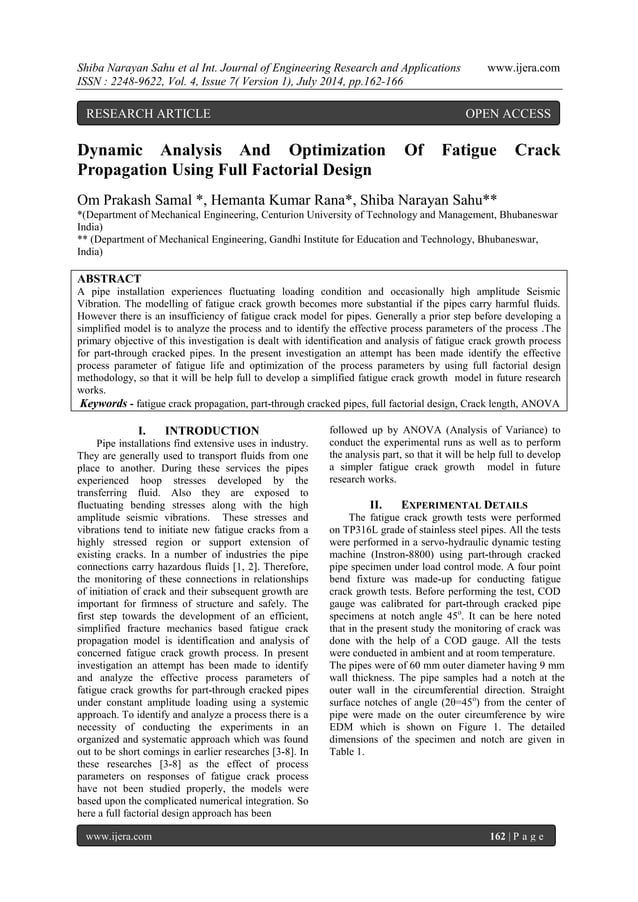 Dynamic Analysis And Optimization Of Fatigue Crack Propagation Using Full Factorial Design | PDF