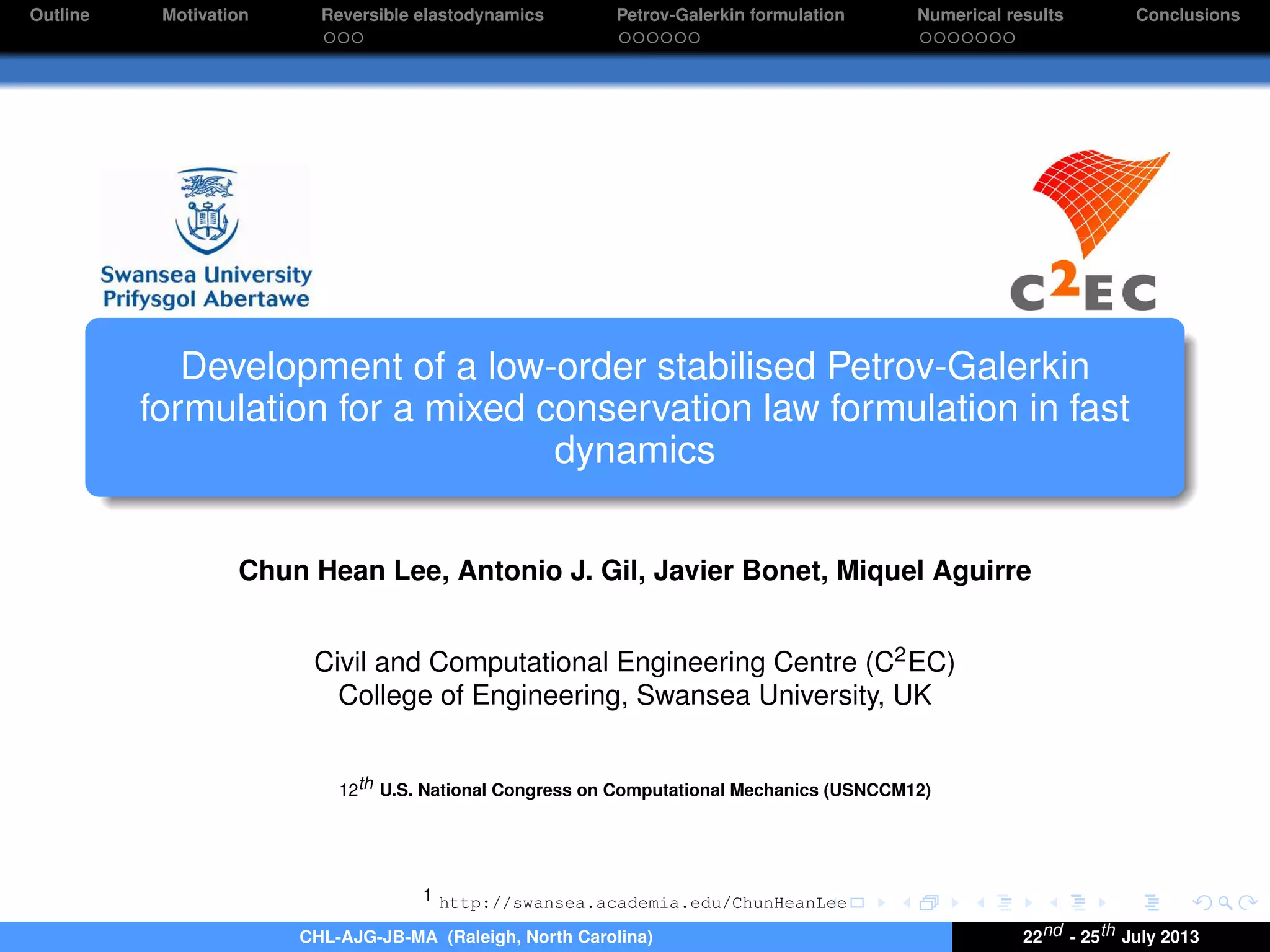 Development of a low order stabilised Petrov-Galerkin formulation for a mixed conservation law ...