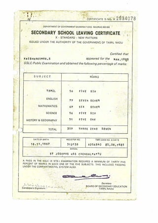 SSLC Certificate | PDF