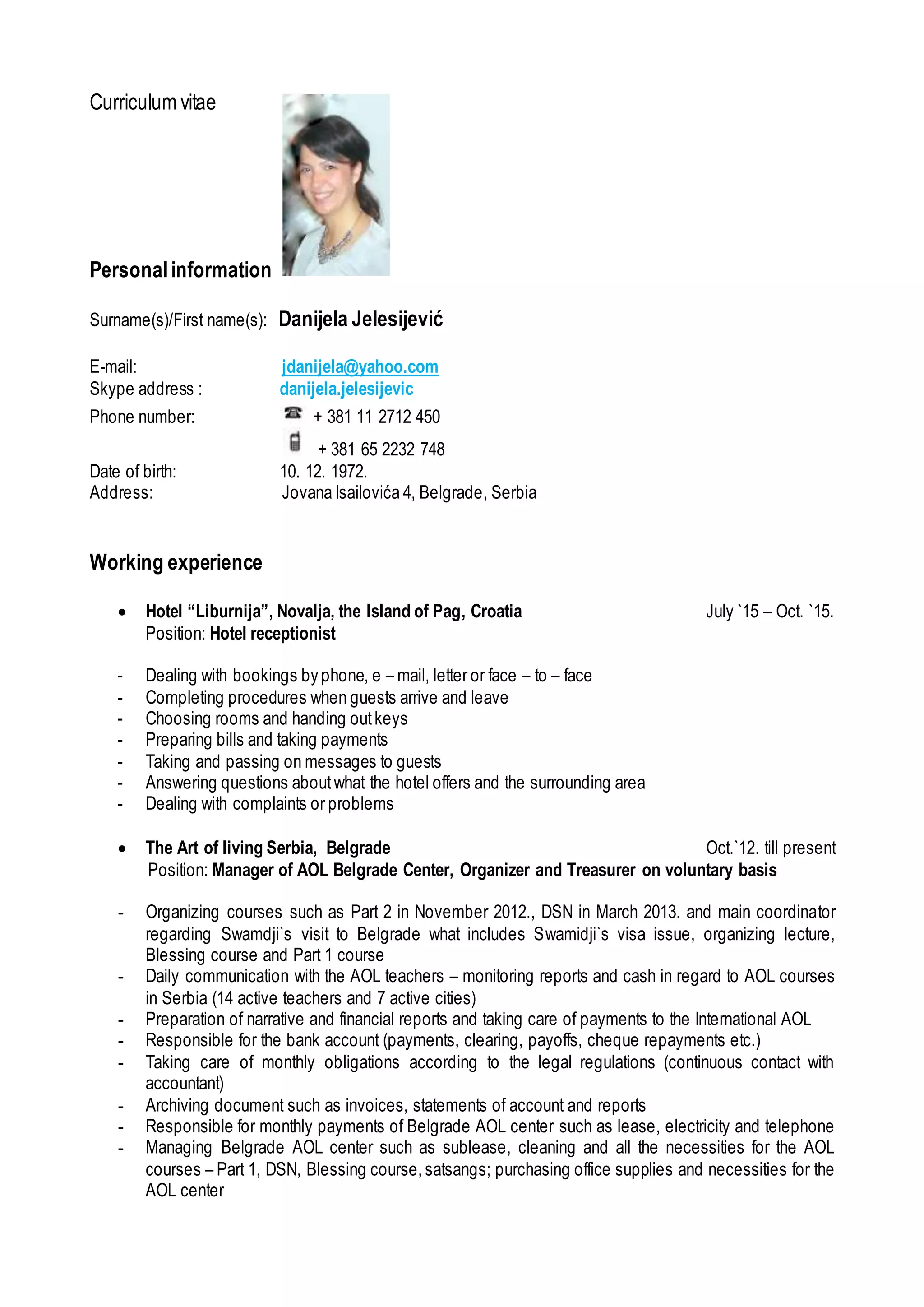 CV Danijela Jelesijevic english | DOCX | Business Administration | Business