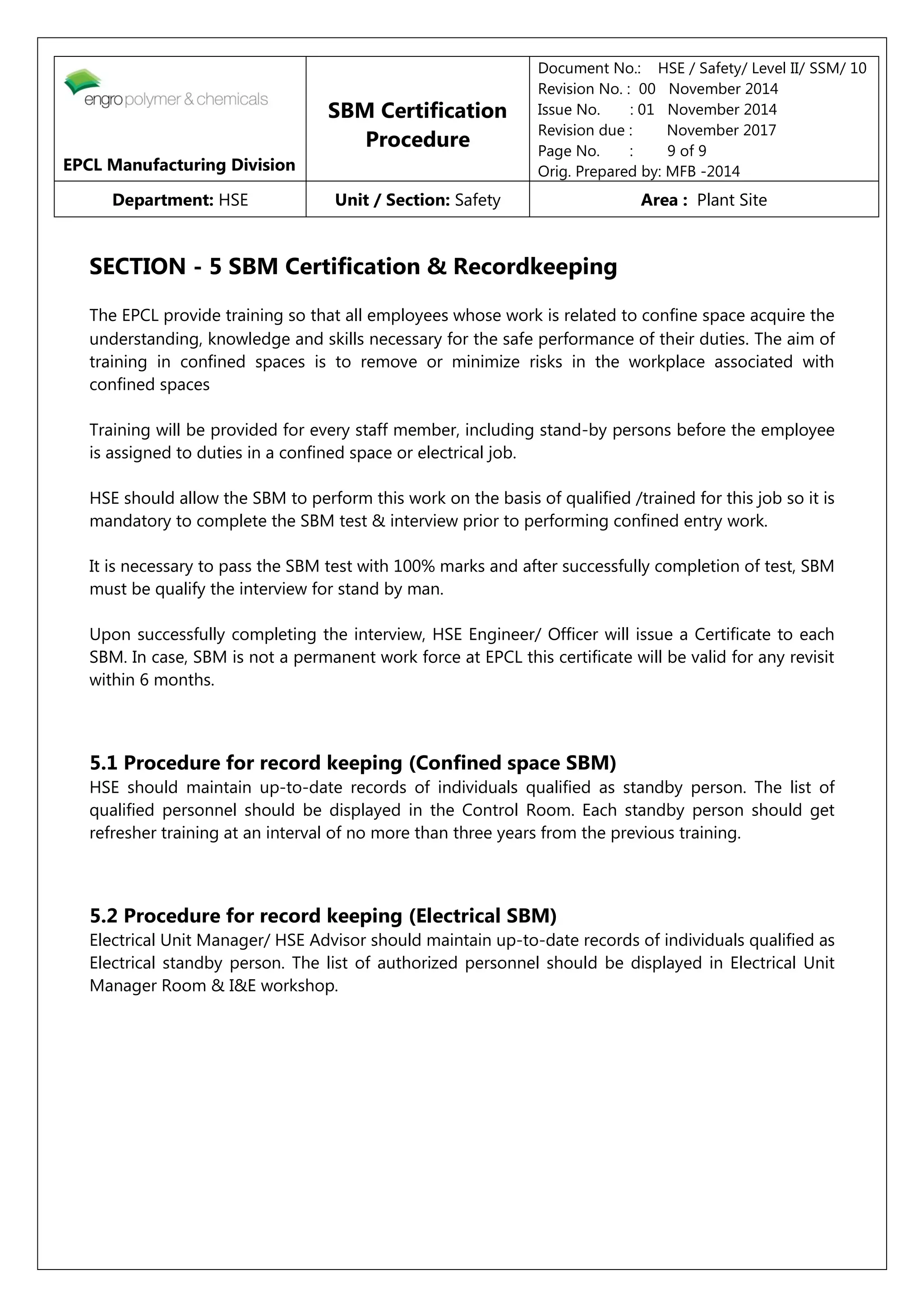 Section 10 - SBM Certification Procedure | PDF