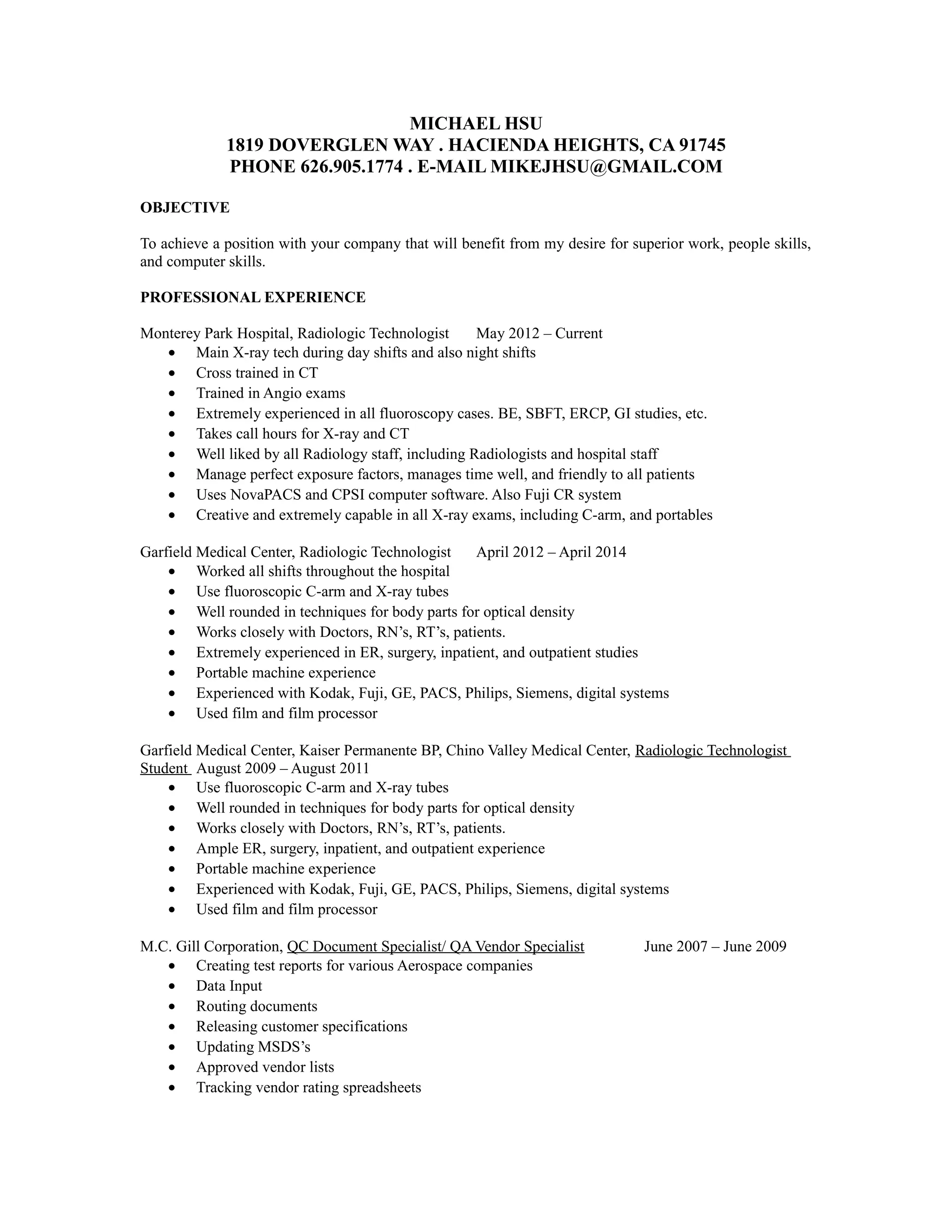 michael hsu's resume | DOC