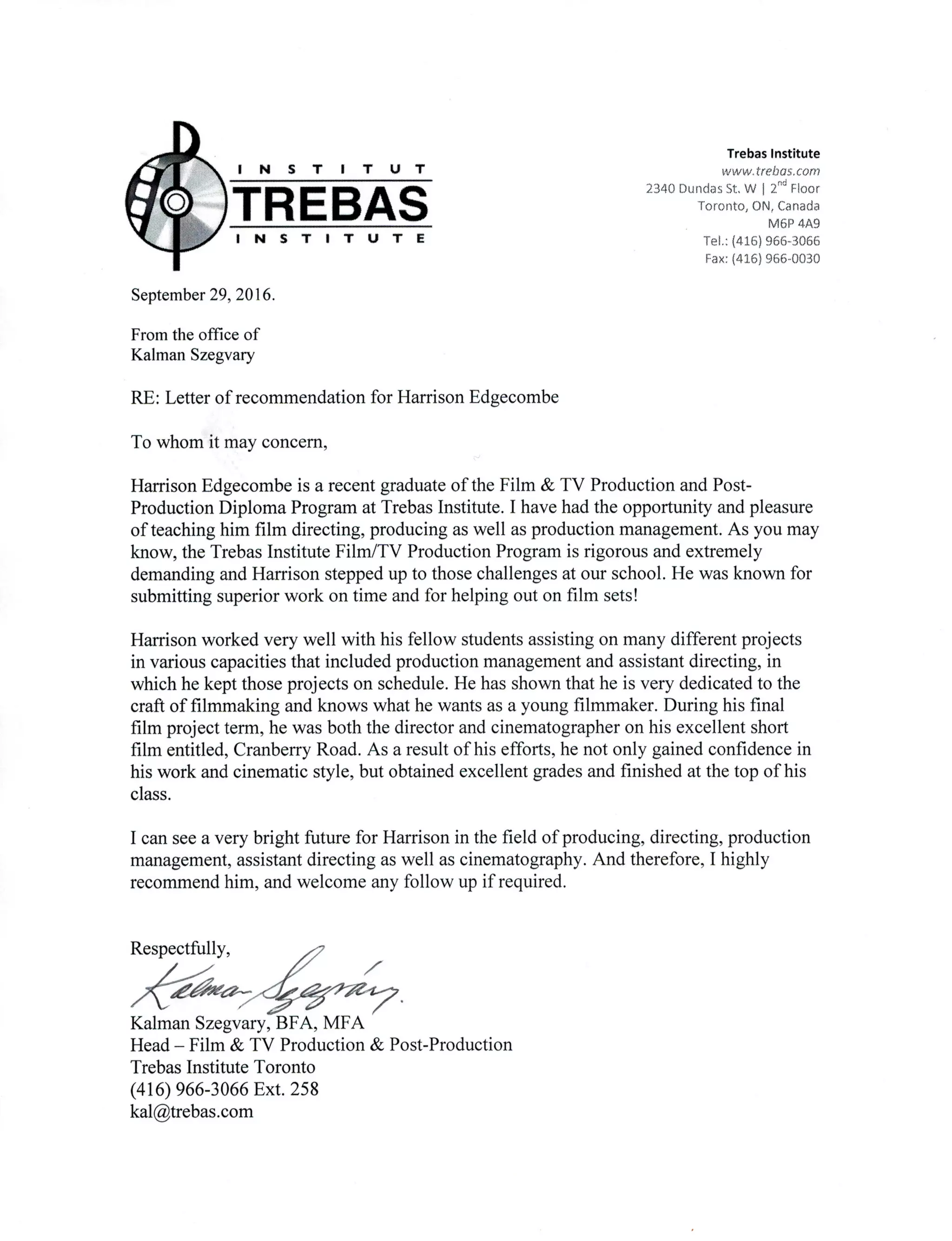Final Letter of Rec (letterhead) - Harrison Edgecombe Sept 2016 | PDF