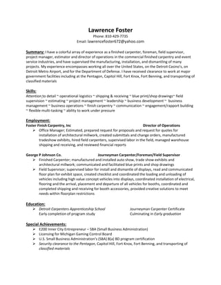 Lawrence Foster resume | PDF