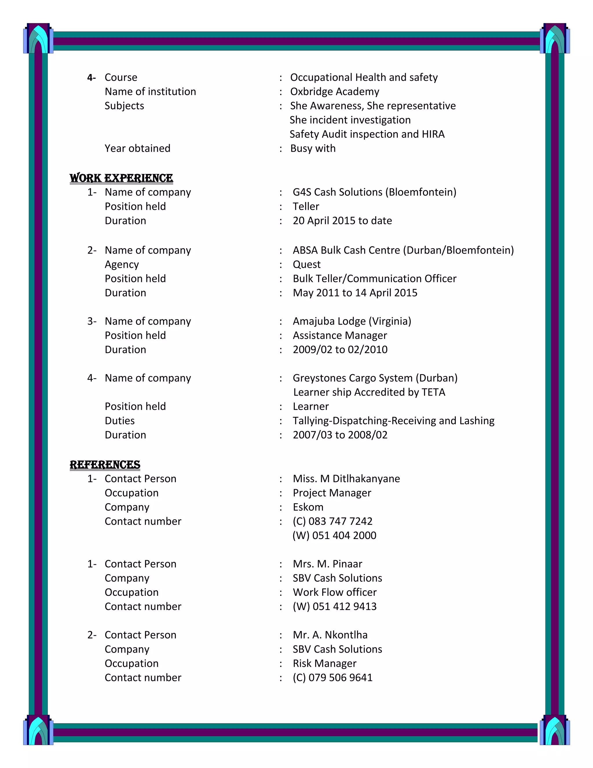 Thamsanqa Pic CV | PDF