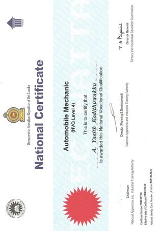 Automobile Technology - NVQ Certificates | PDF