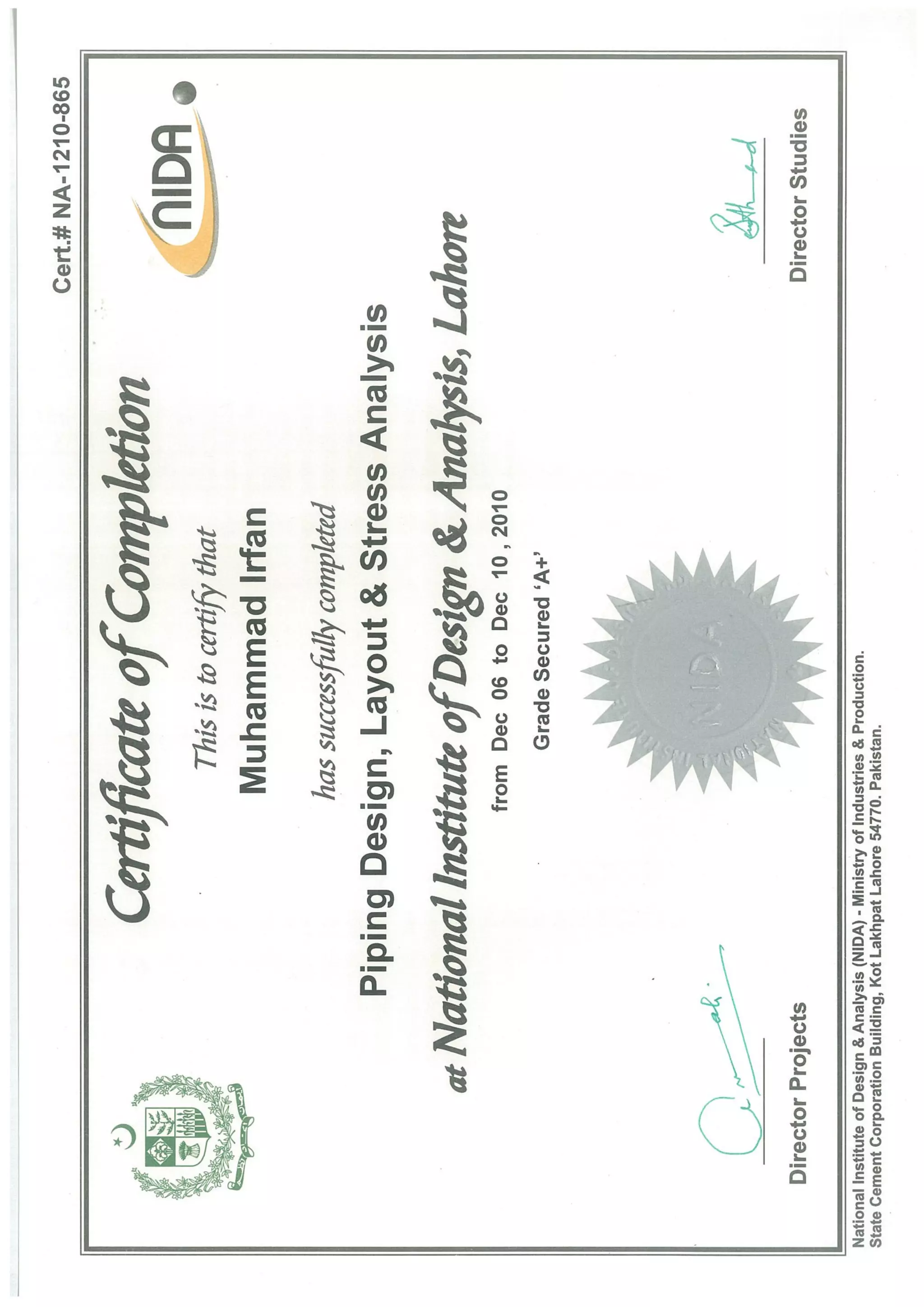 Certifcate Piping design and Stress Analysis | PDF