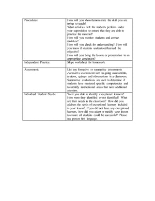 Slope Lesson Plan | DOCX | Educational Assessment | Education