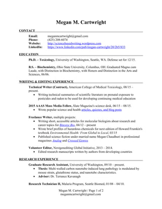 Cartwright - Resume | DOC | Chemistry | Science
