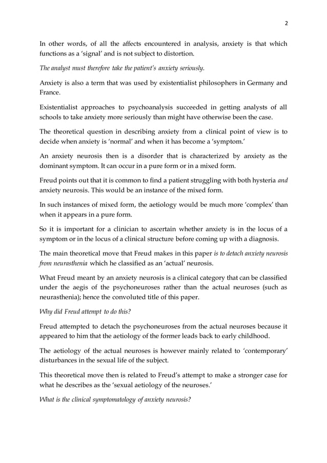 Sigmund Freud on Anxiety Neurosis | DOCX | Brain and Nervous System ...