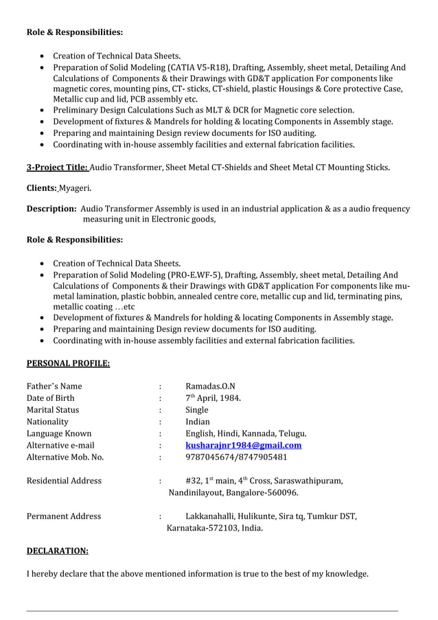 CV- N.R KUSHARAJ.c | DOC