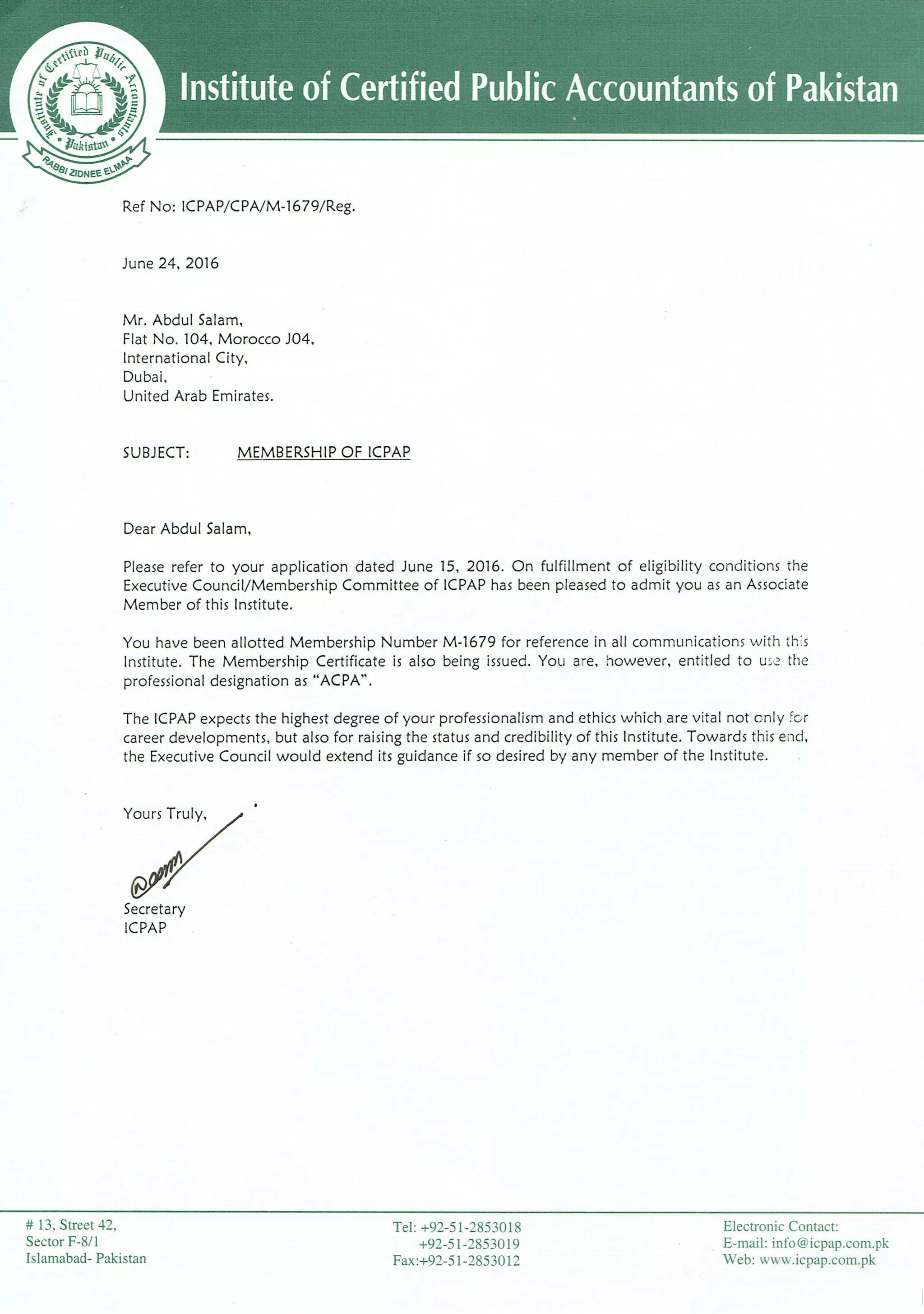 ICPAP Associate Membership Certificate | PDF