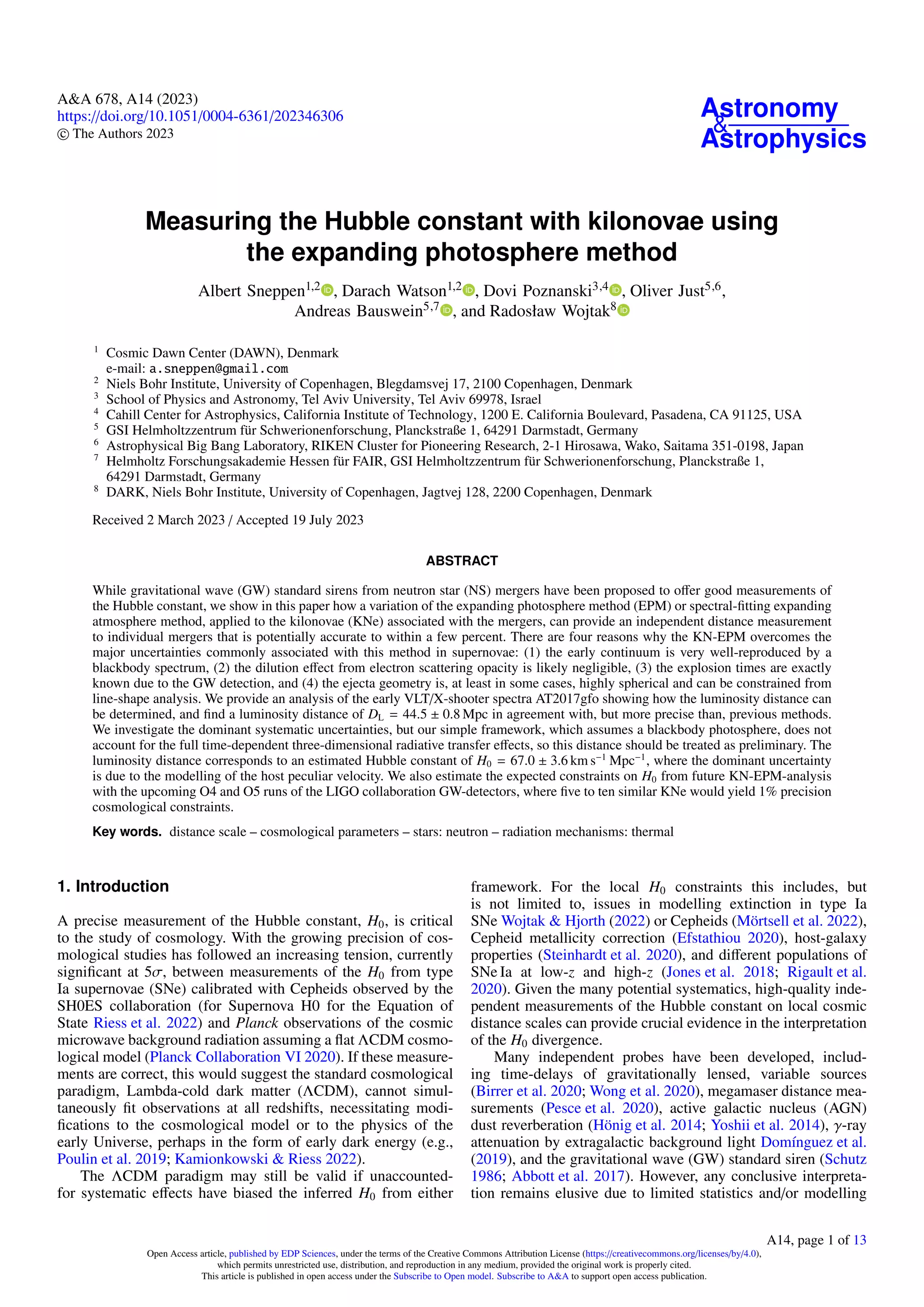 Measuring the Hubble constant with kilonovae using the expanding photosphere method | PDF