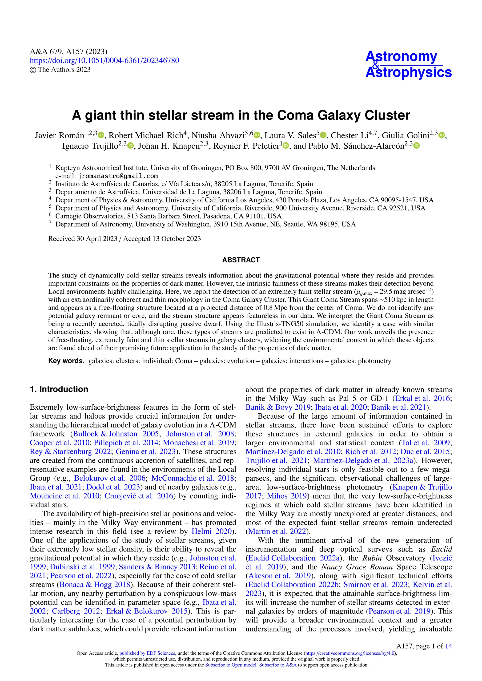 A giant thin stellar stream in the Coma Galaxy Cluster | PDF