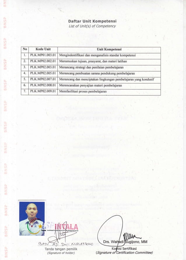 Sertifikat Instruktur BNSP Bayu ADN | PDF