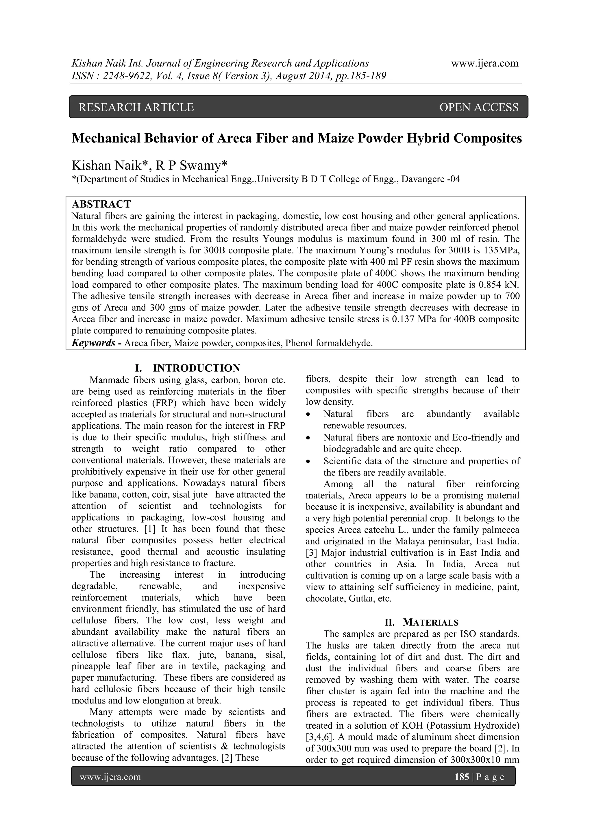 Mechanical Behavior of Areca Fiber and Maize Powder Hybrid Composites ...