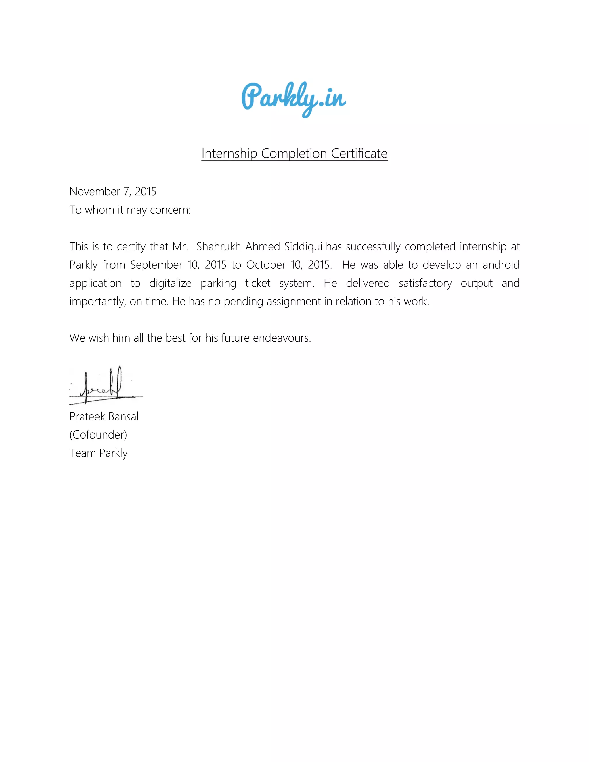 Internship Completion Certificate | PDF