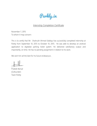 Internship Completion Certificate | PDF
