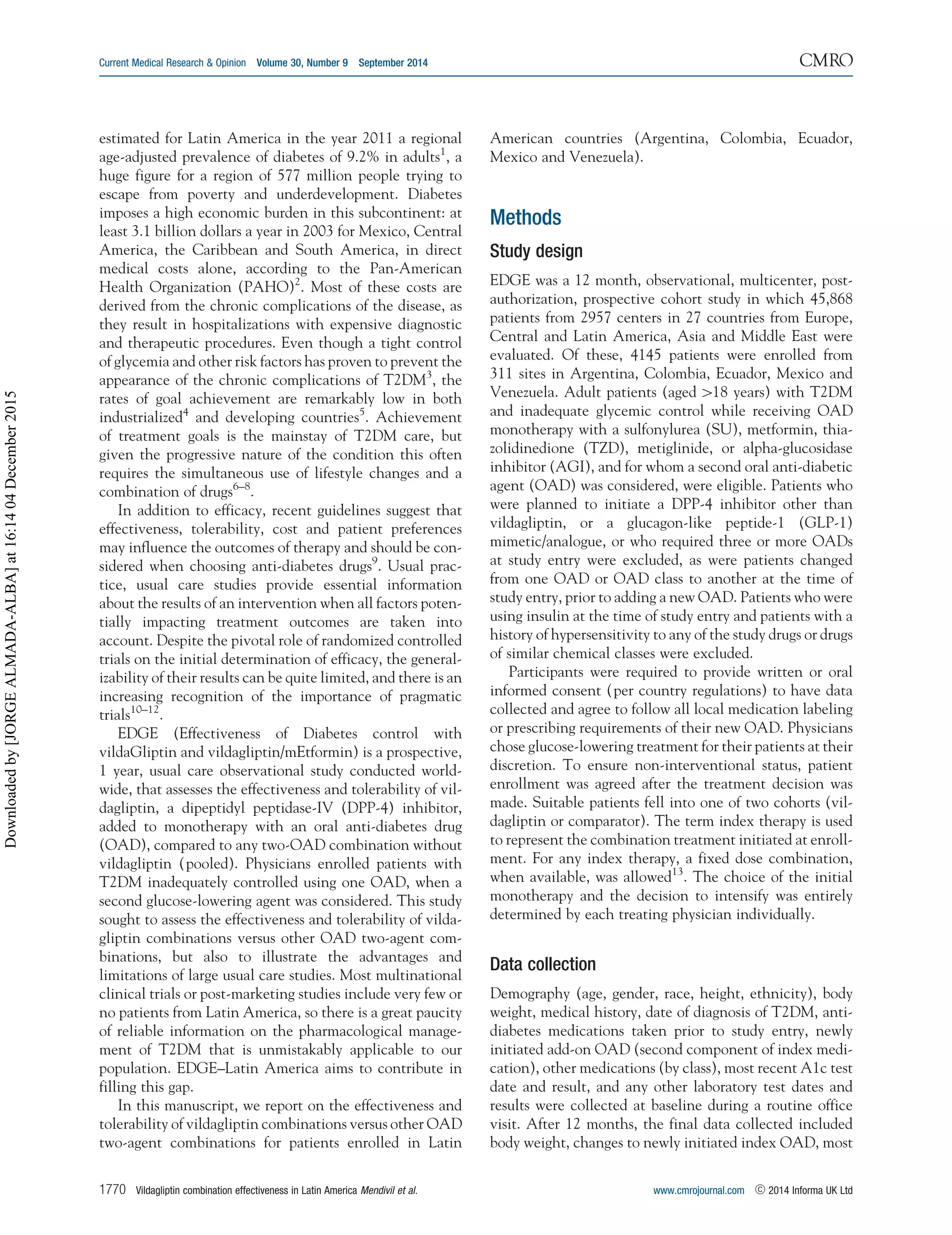 EDGE LATAM VILDAGLIPTIN FORMAL PAPER 2014 | PDF