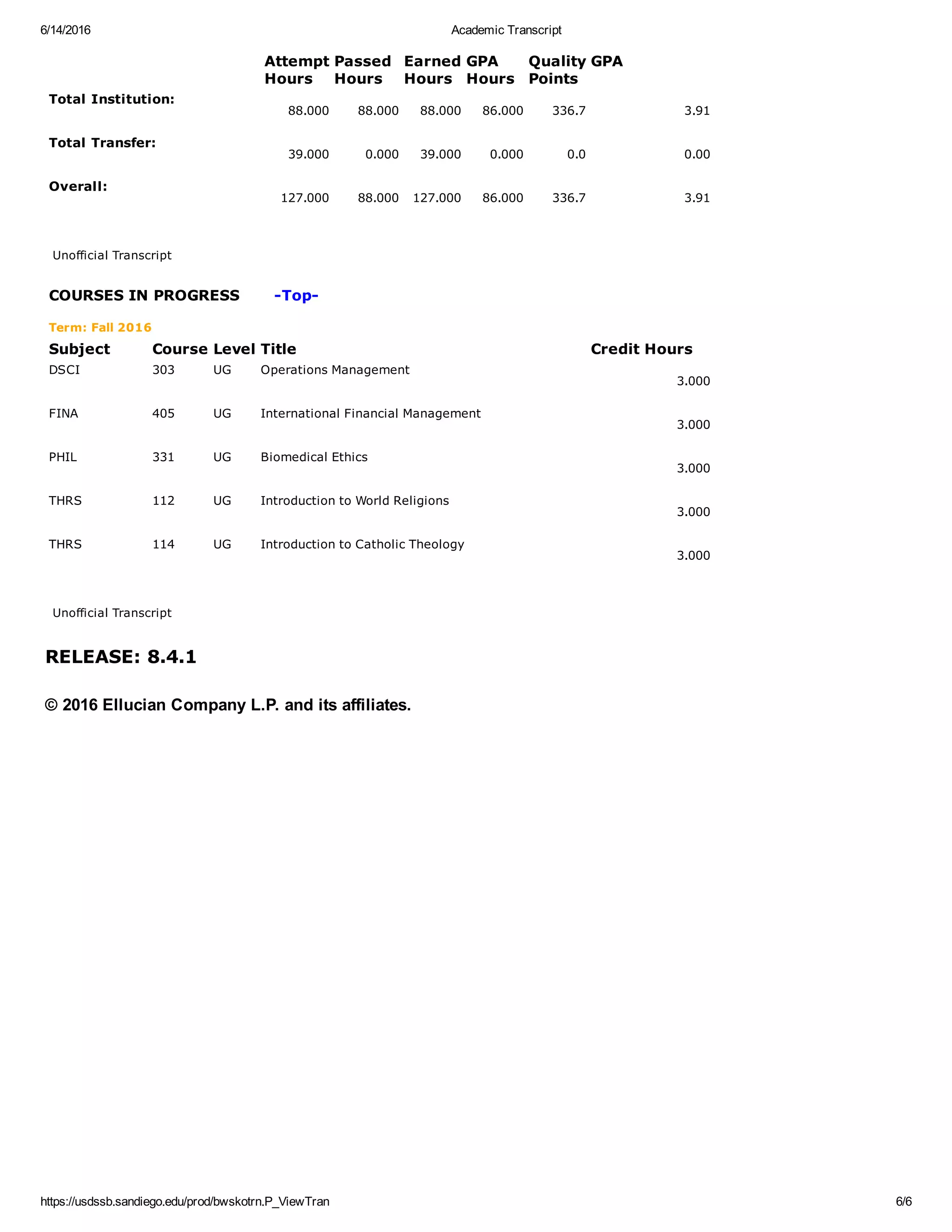 Academic Transcript | PDF | Undergraduate Education | College Education