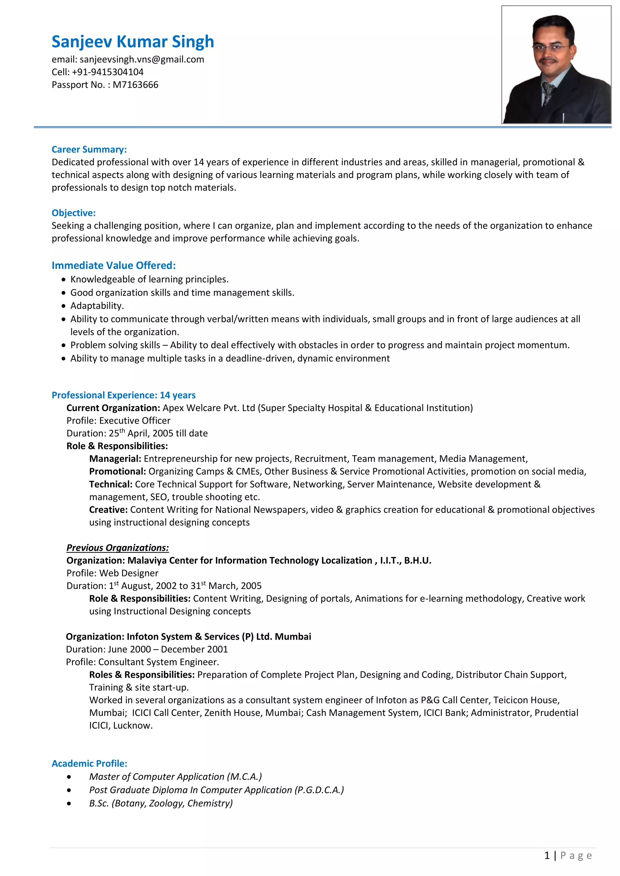 Sanjeev Kumar Singh CV _2016 | PDF