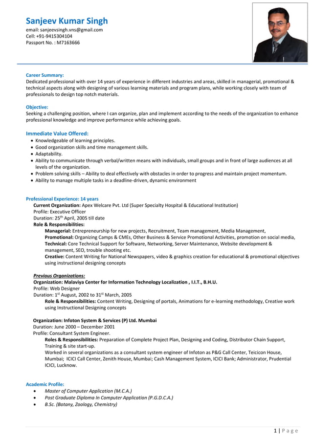 Sanjeev Kumar Singh CV _2016 | PDF