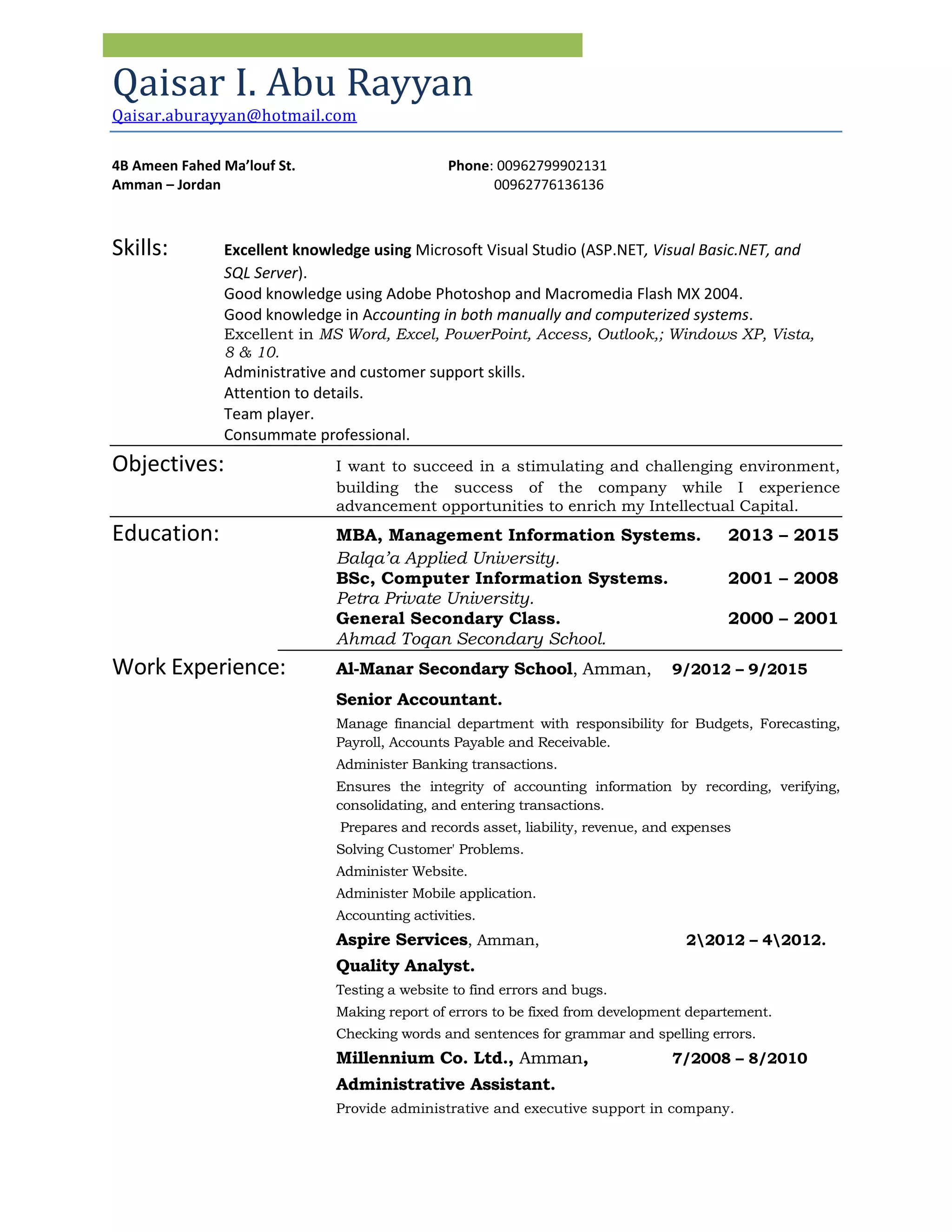 Qaisar aburayyan C.v | PDF