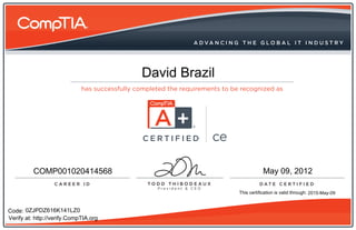 CompTIA A+ ce certificate | PPT