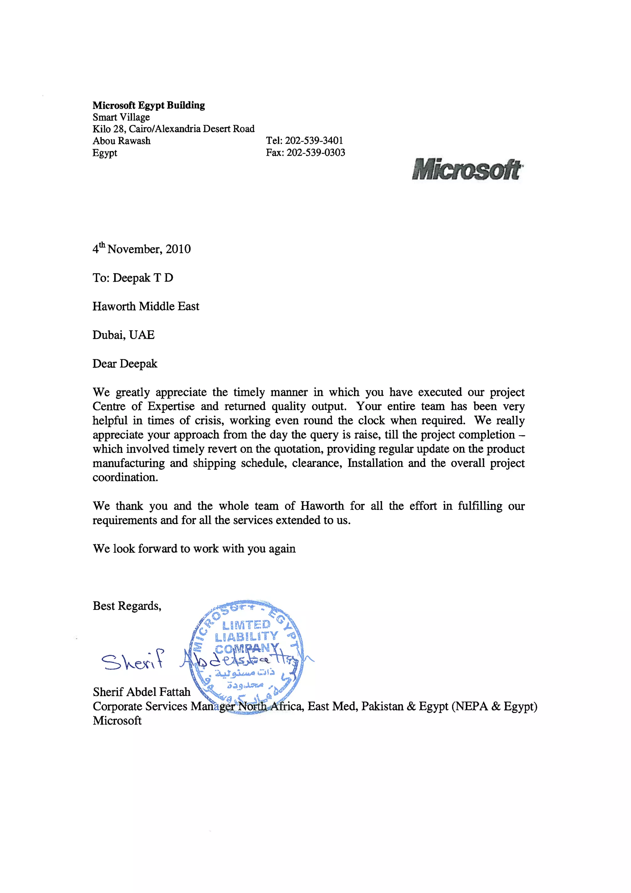 Microsoft appreciation letter | PDF