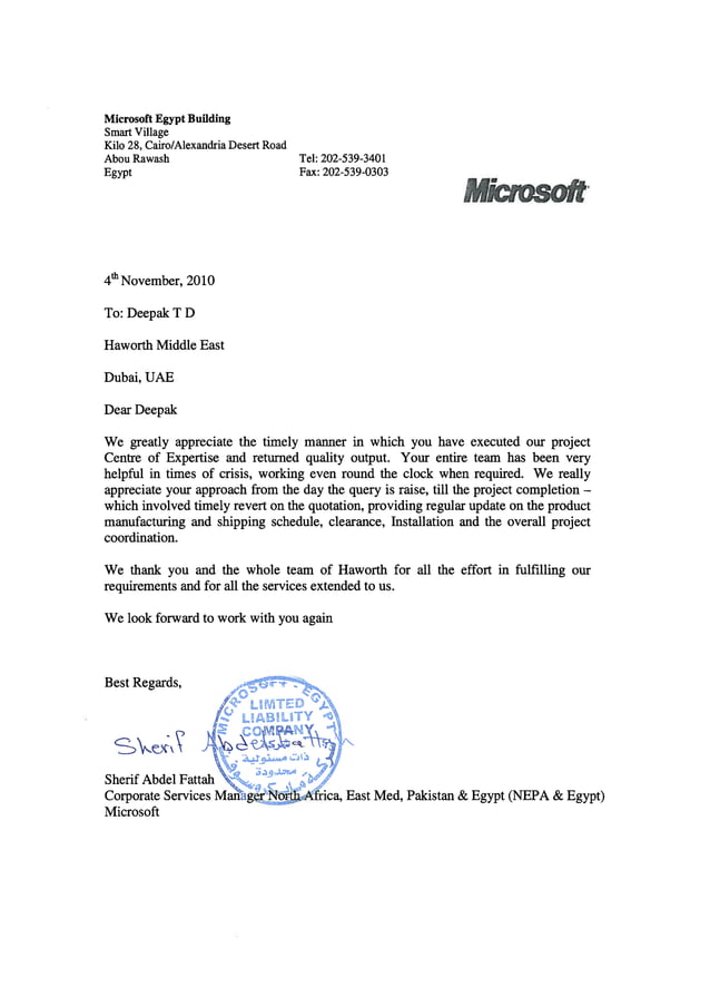 Microsoft appreciation letter | PDF