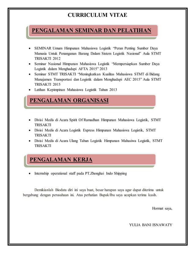CV Yulia Bani Isnawaty new | PDF
