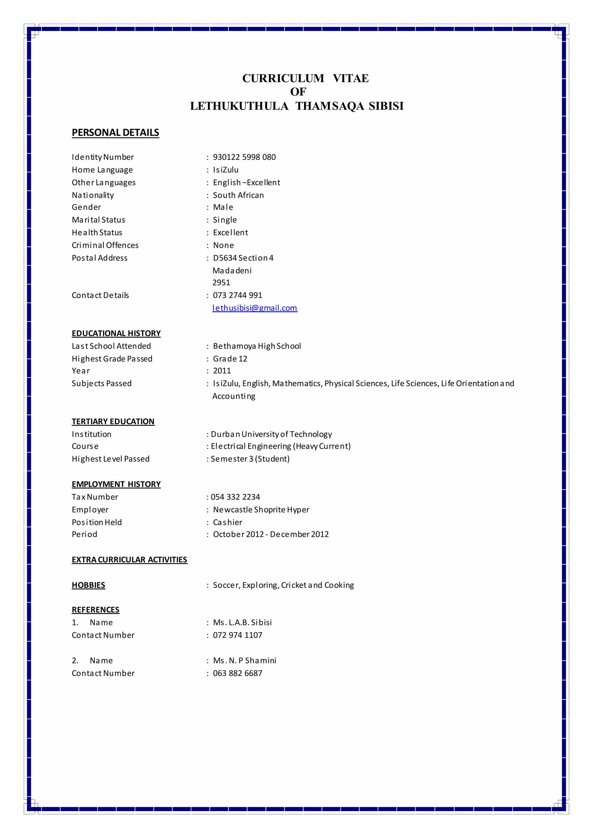 LETHUKUTHULA CV | PDF