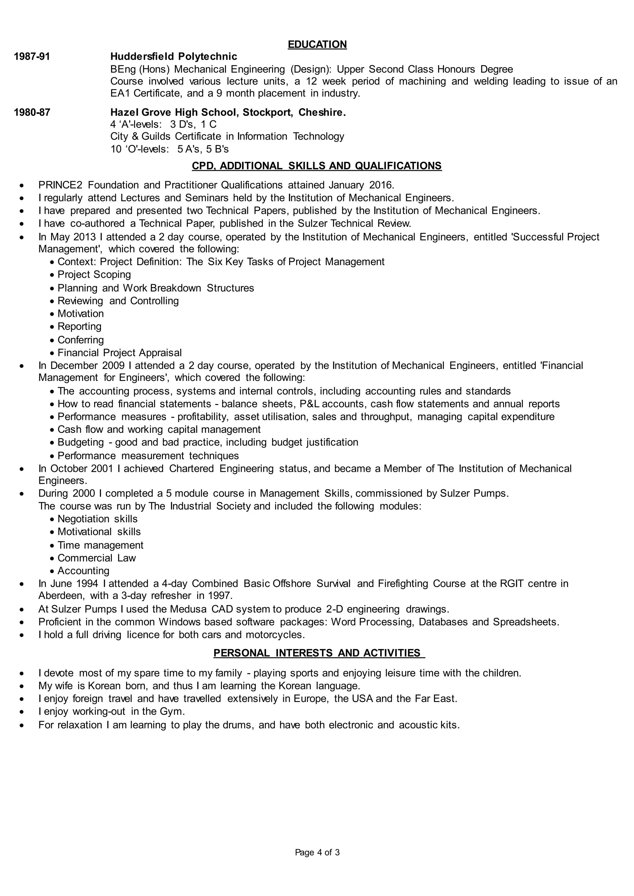 Projects CV January 2016 | DOCX