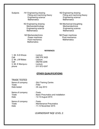 Curriculum vitae of Victor Mudau 2016 | PDF | Home Appliances | Home & Garden