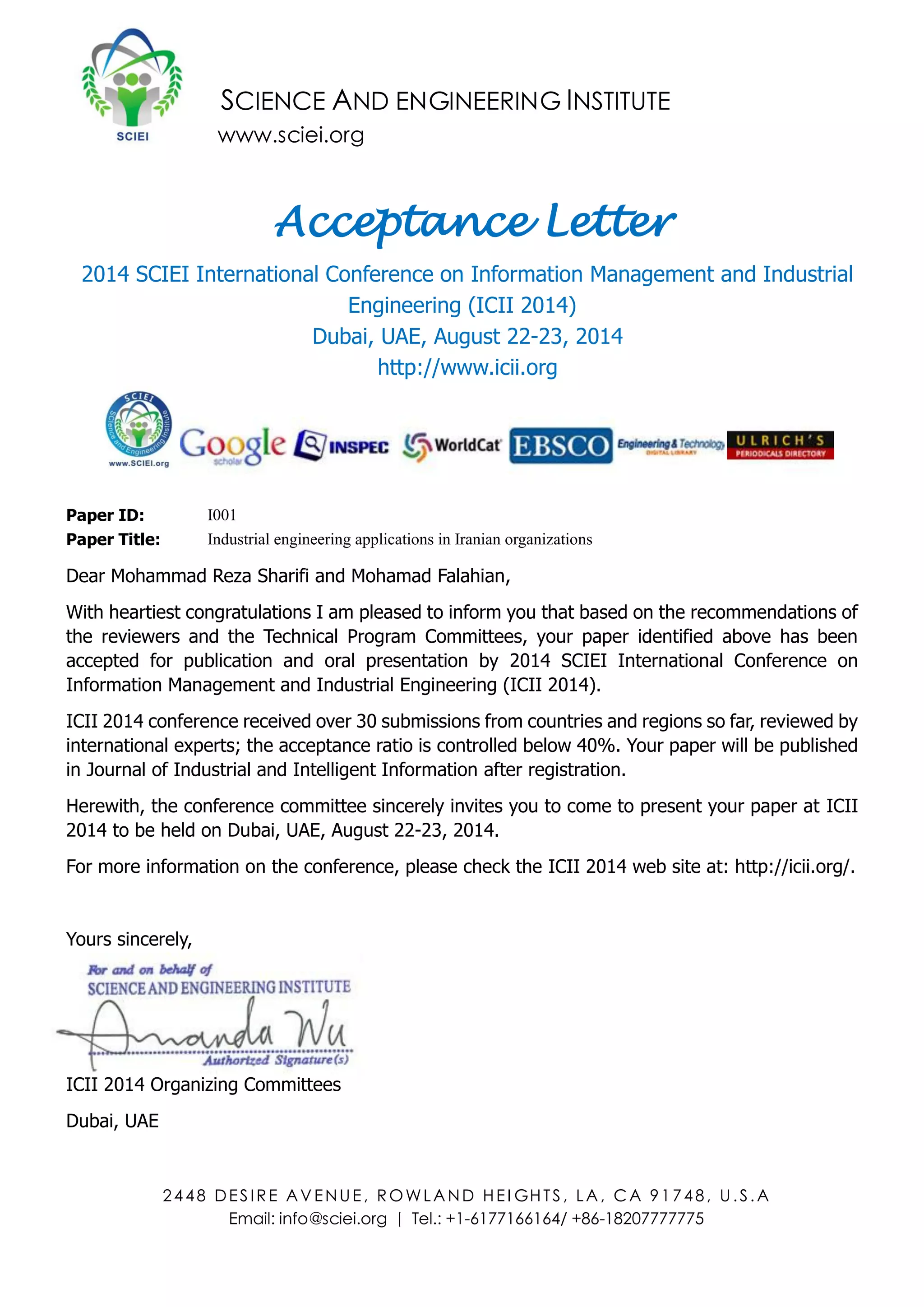 acceptance letter-1 | PDF