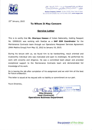 Service Letter - RasGas | PDF