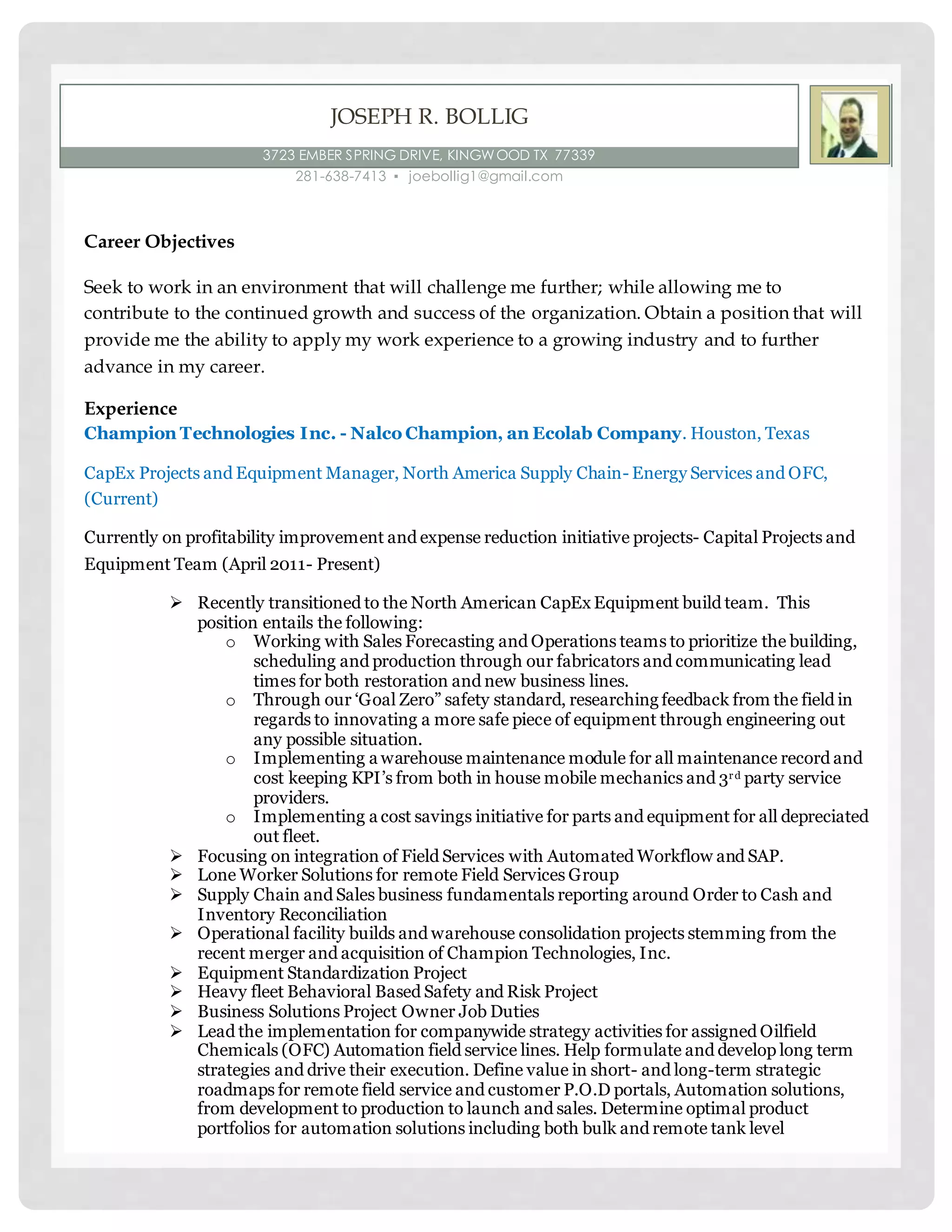 Joe Bollig 04-22-15 | DOCX | Logistics | Business