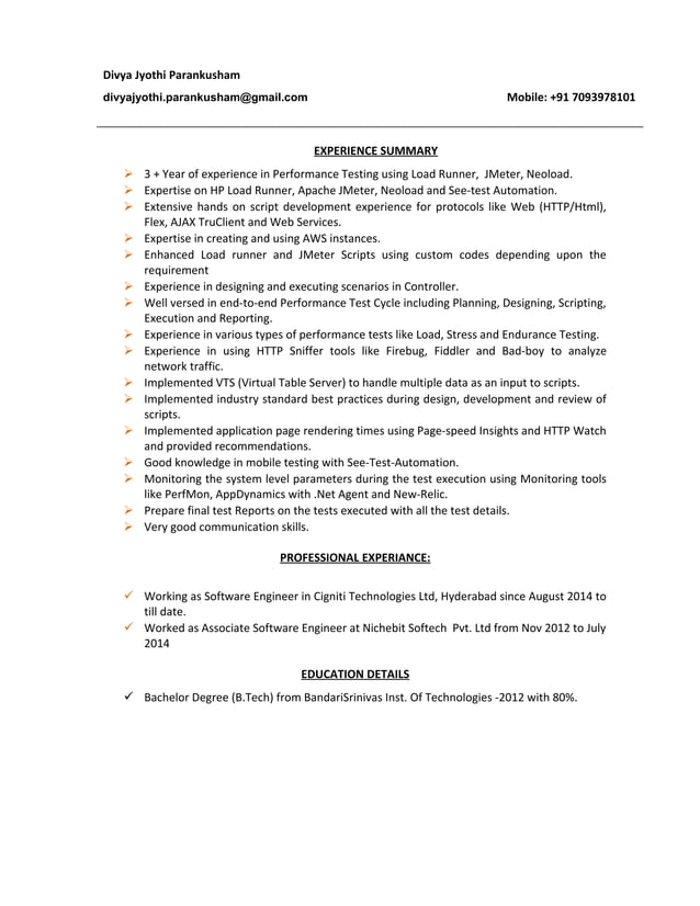 Divya Jyothi Resume | DOC