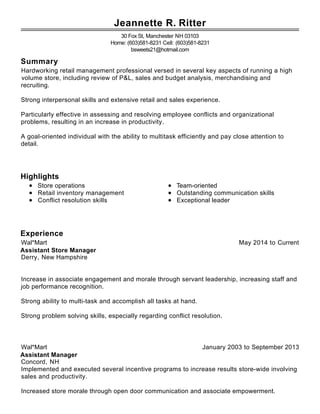 Jeannette Ritter Resume 2016 | PDF | Business Administration | Business