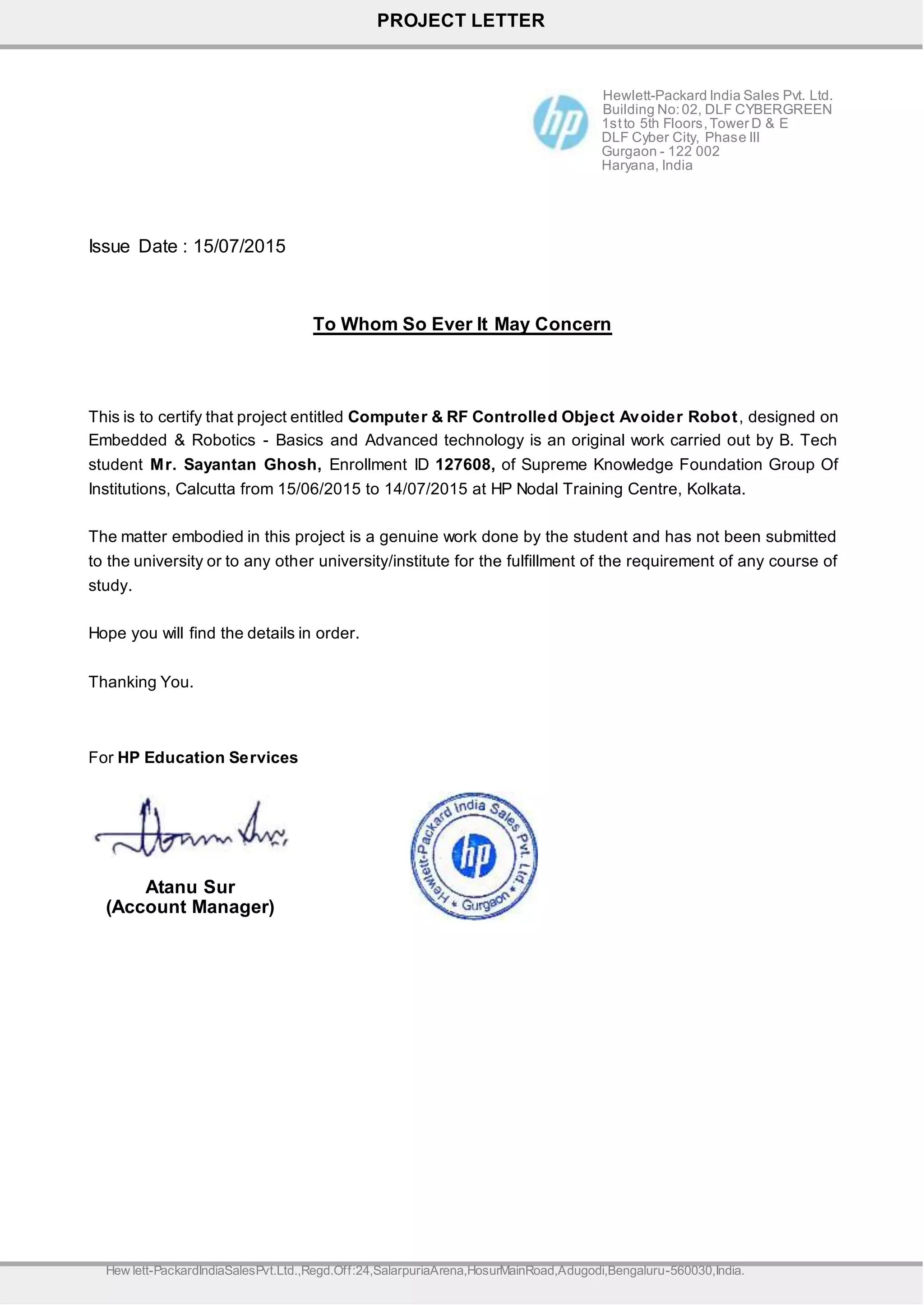HP Project Letter | DOCX