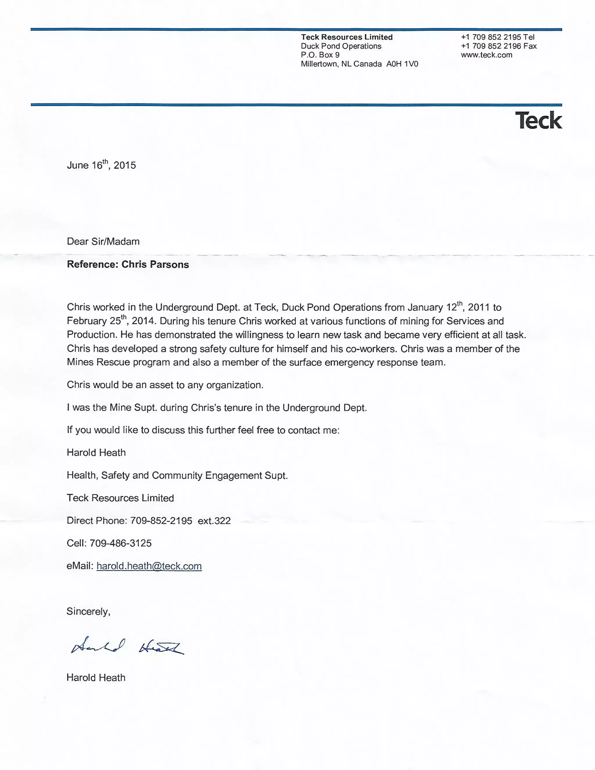 Mine Reference Letter | PDF