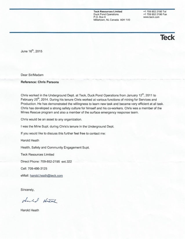 Mine Reference Letter