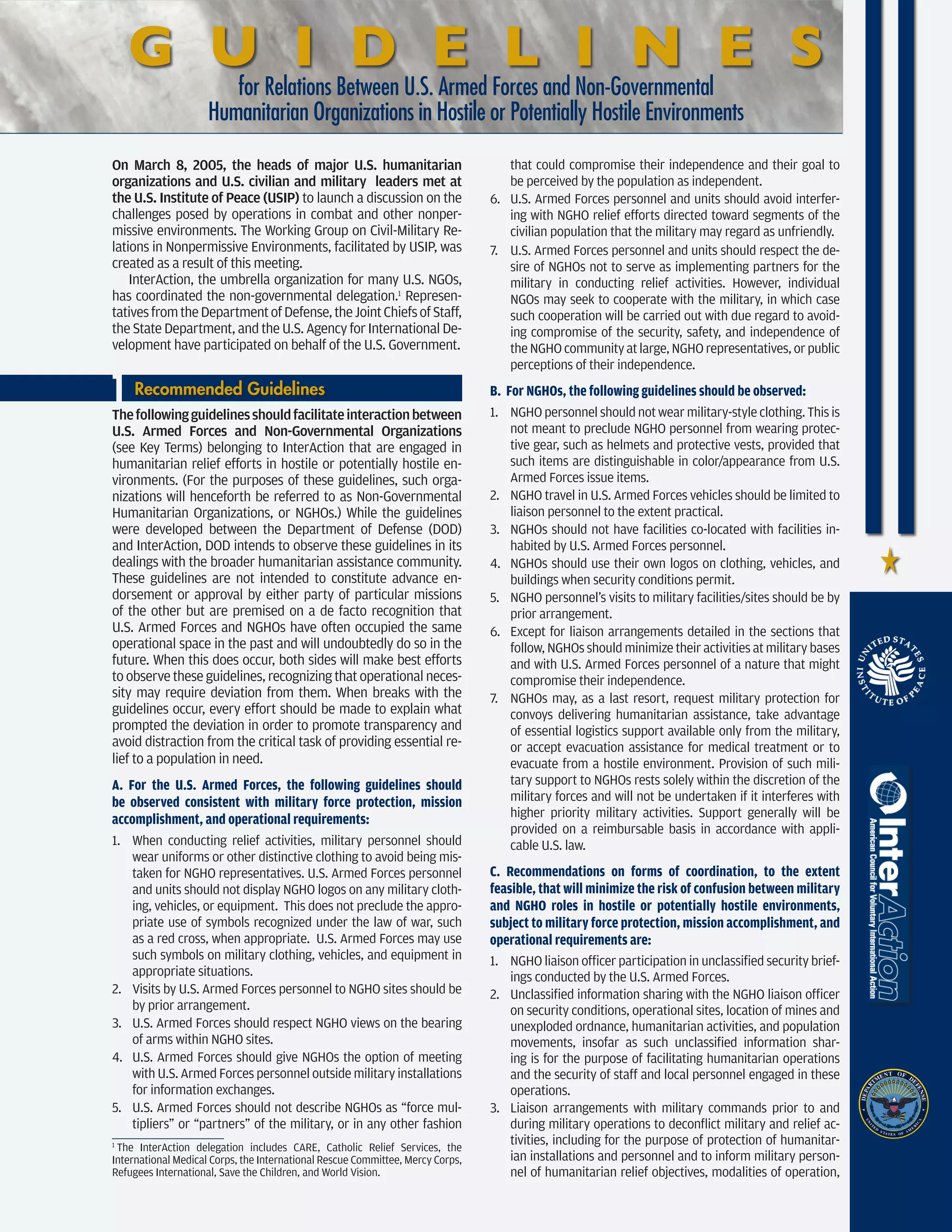 NGO-USG DoD Guidelines 2005 | PDF