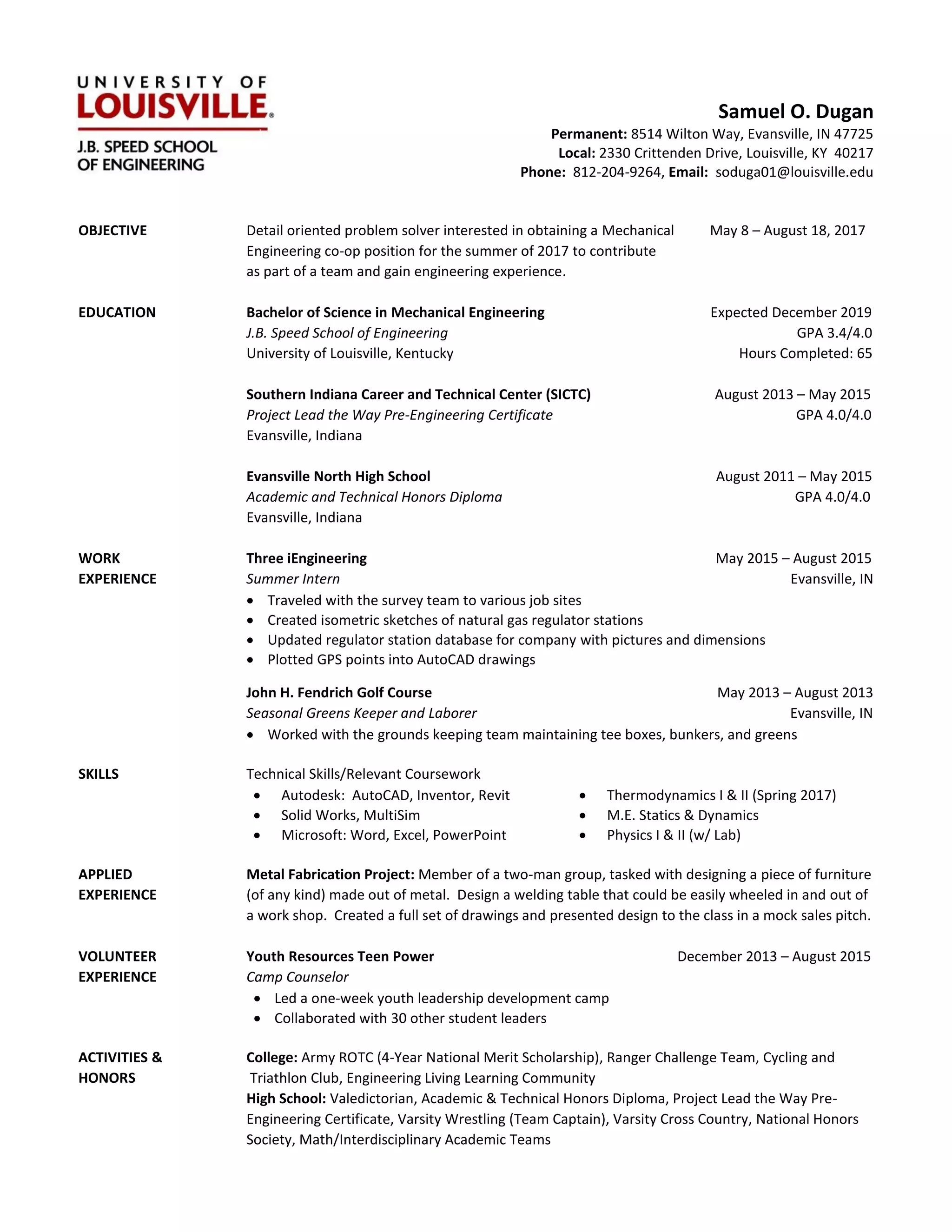 Dugan, Samuel - Resume FINAL | PDF | Sports