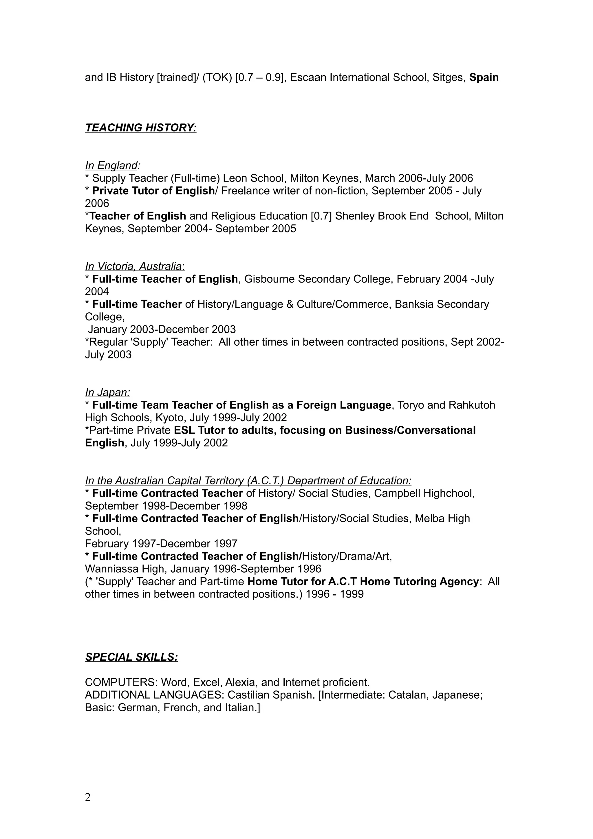 BRETT HETHERINGTON ESL Teacher | DOC