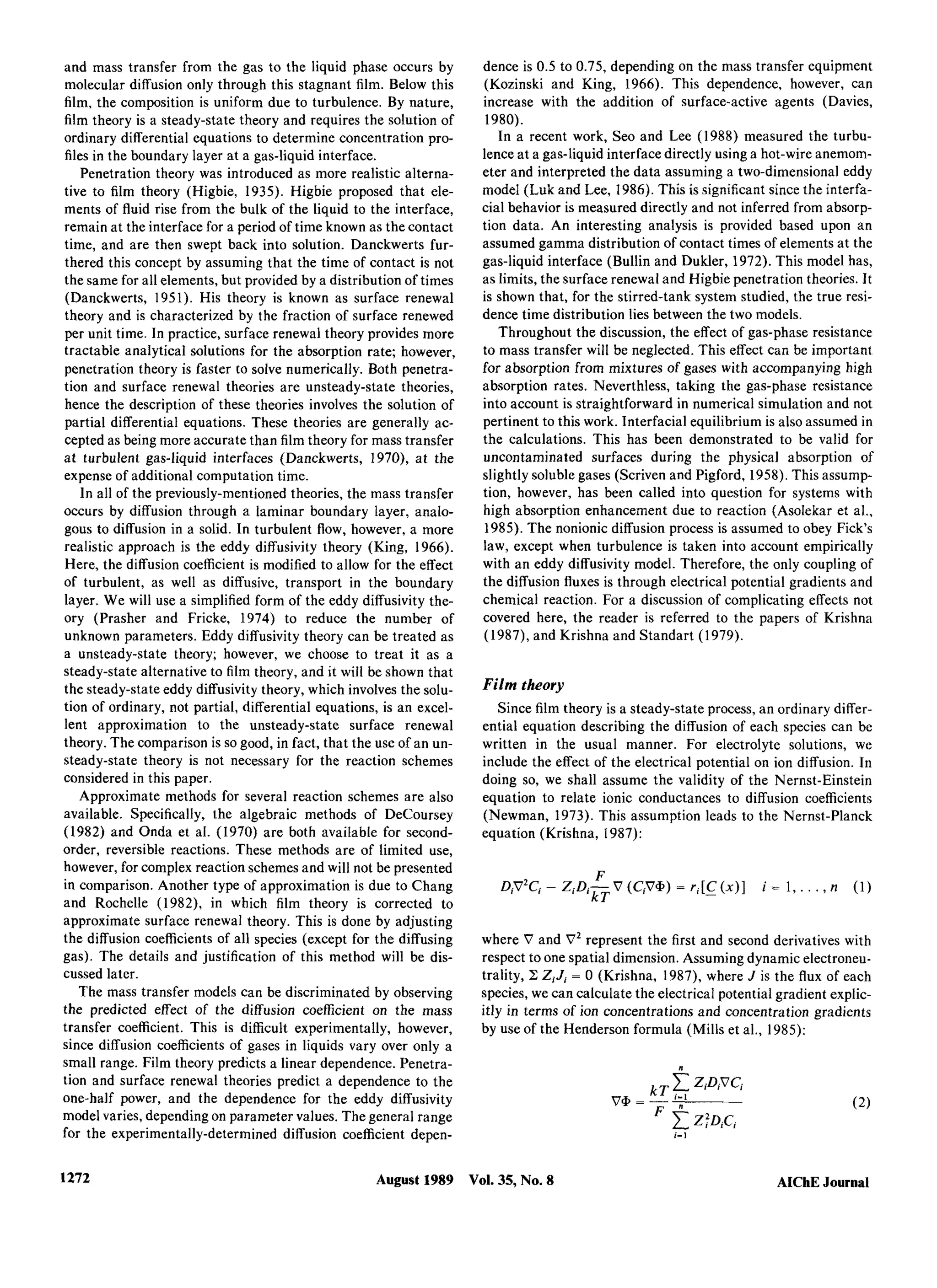 Numerical Simulation of Theories for Gas Absorption with Chemical Reaction | PDF