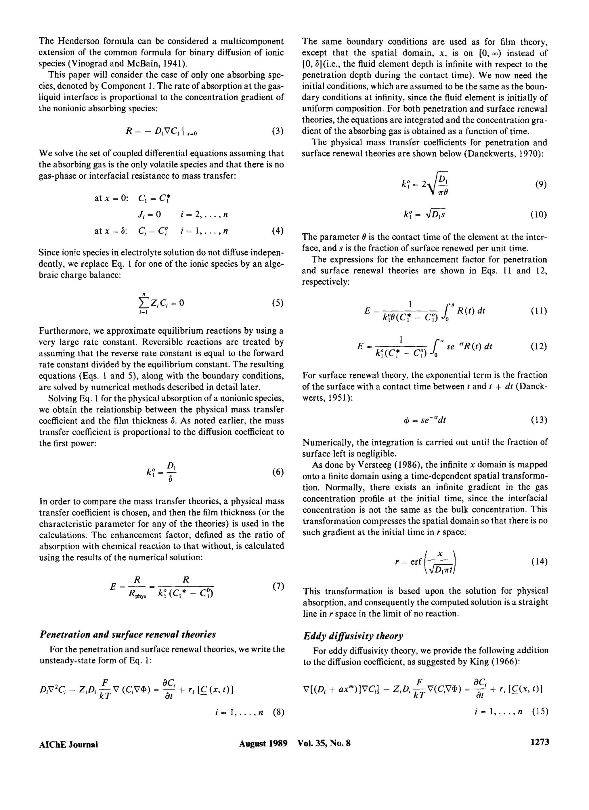 Numerical Simulation of Theories for Gas Absorption with Chemical Reaction | PDF