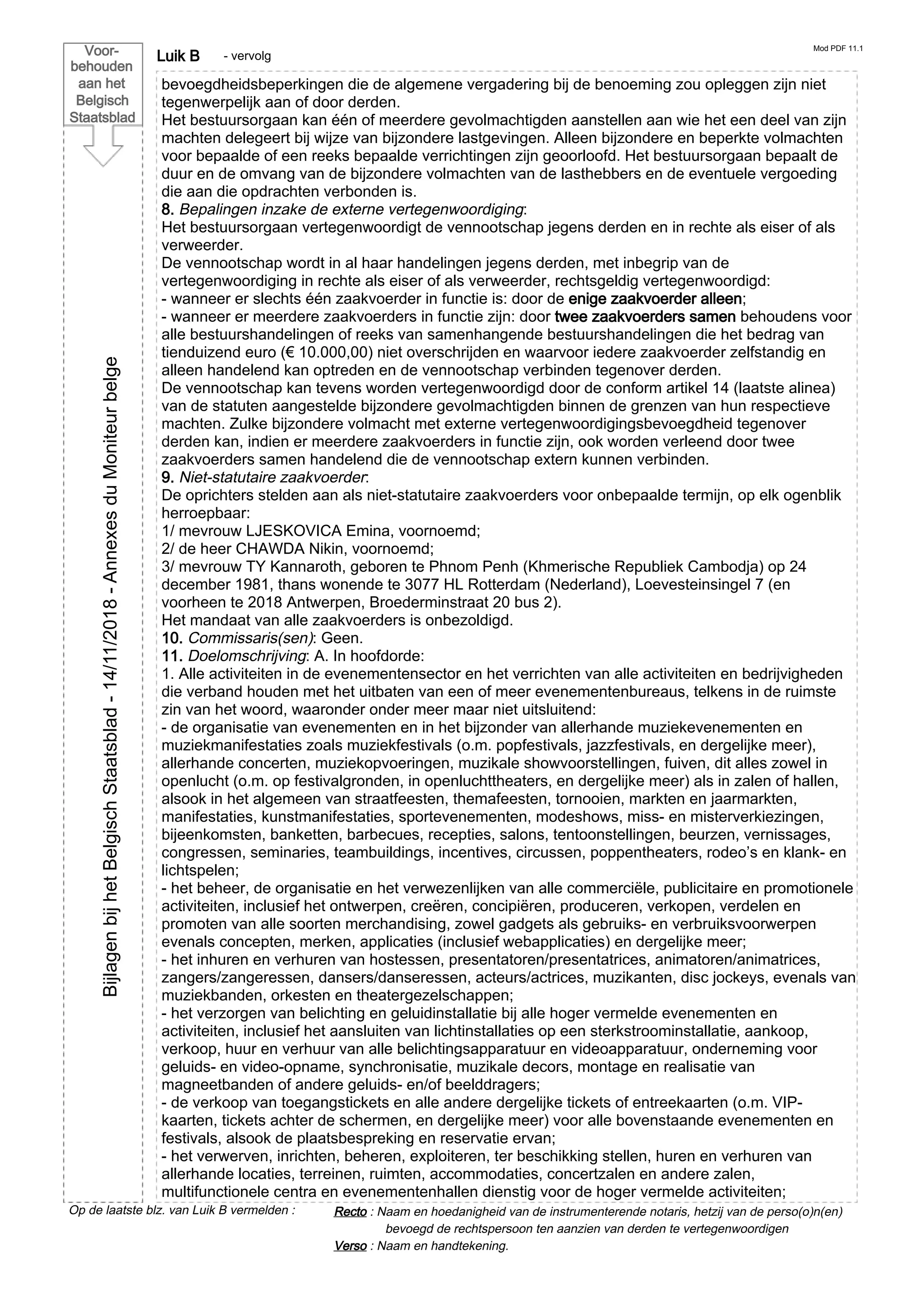 Oprichtingsakte BVBA Vestival bevat materiële fout | PDF