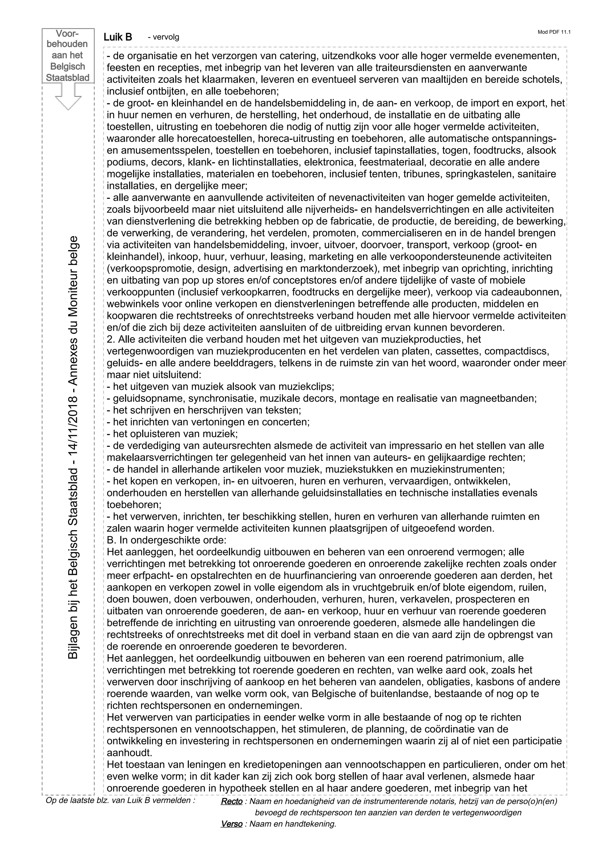 Oprichtingsakte BVBA Vestival bevat materiële fout | PDF